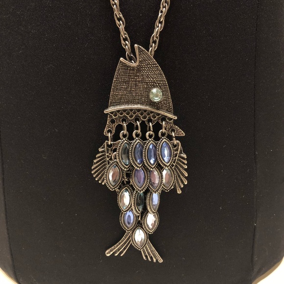 Jewelry | Fish Long Chain Necklace Blue Stone Scales | Poshmark